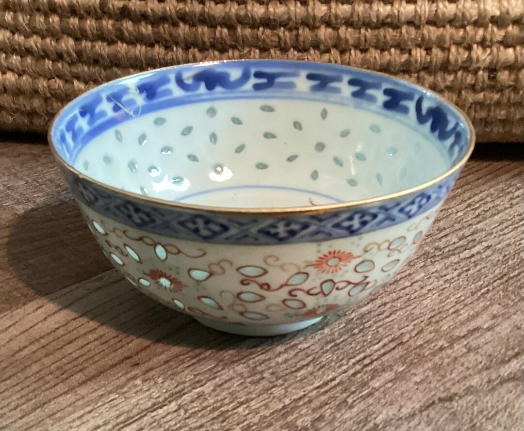 Antique Chinese Republic Period Porcelain Rice Eye Grain Pattern Bowl ...
