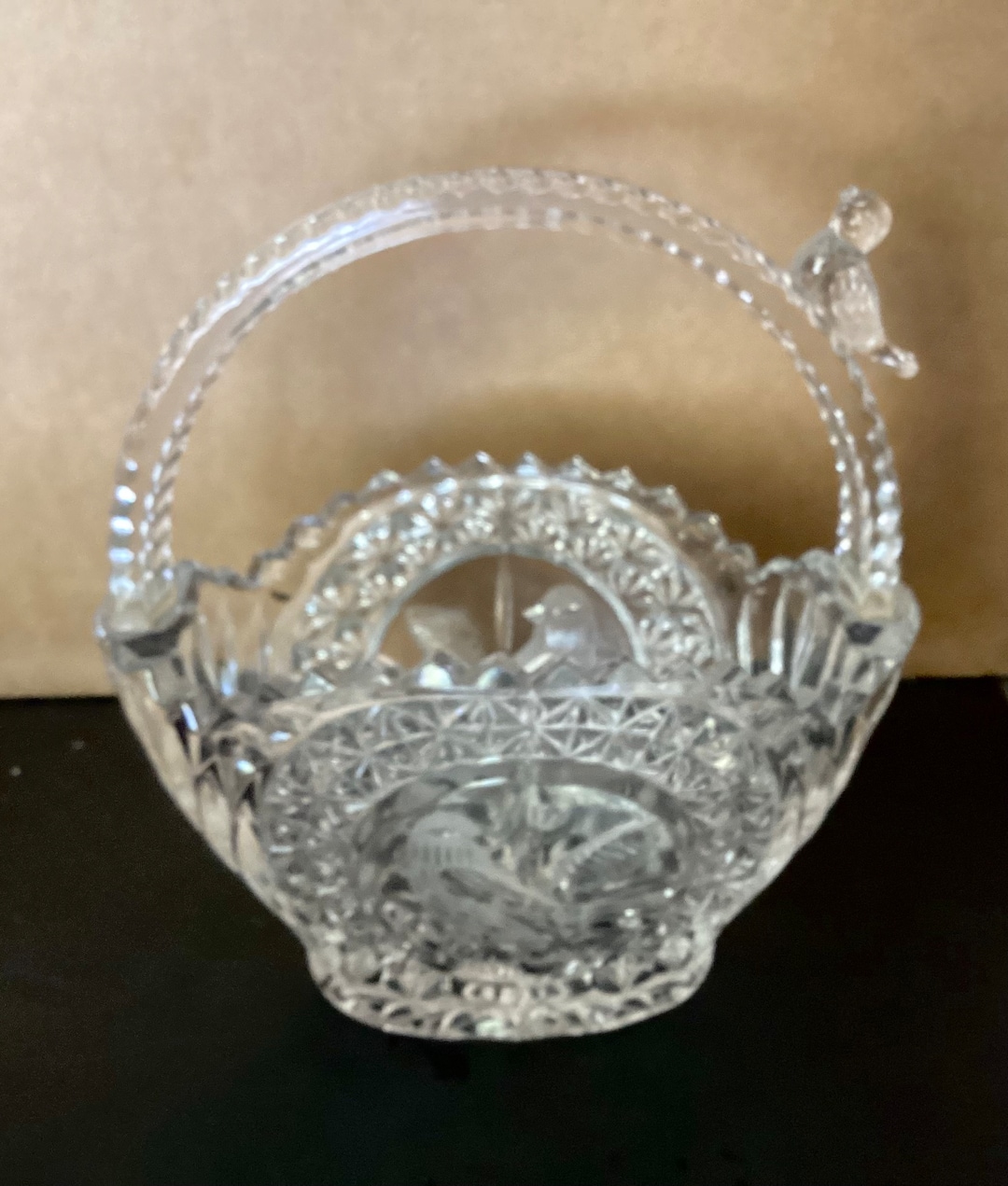 Hofbauer byrdes Collection Crystal Basket With Bird on Handle Made in ...