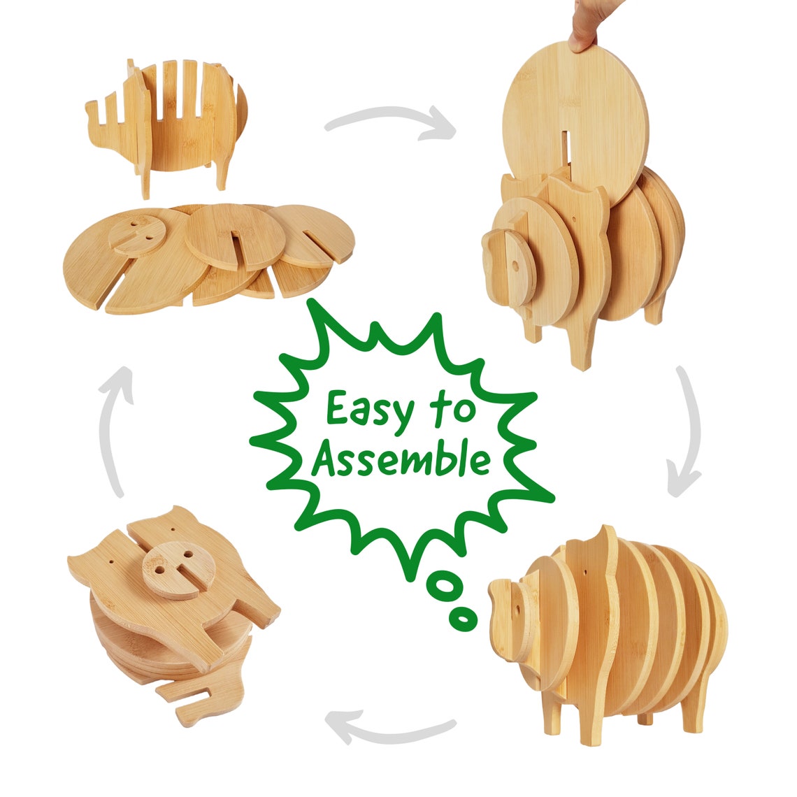 Pig Kitchen Decor, Set of 9 Bamboo Trivet/coaster, 3D Pig Gift for Pig ...