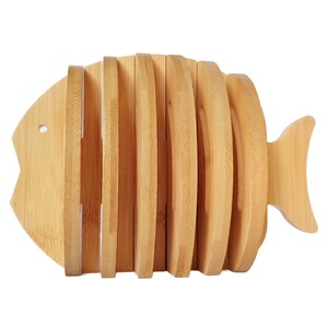 Wood Fish Decor, Set of 7 Bamboo Coaster/trivet, 3D Fish Gift for Fish ...