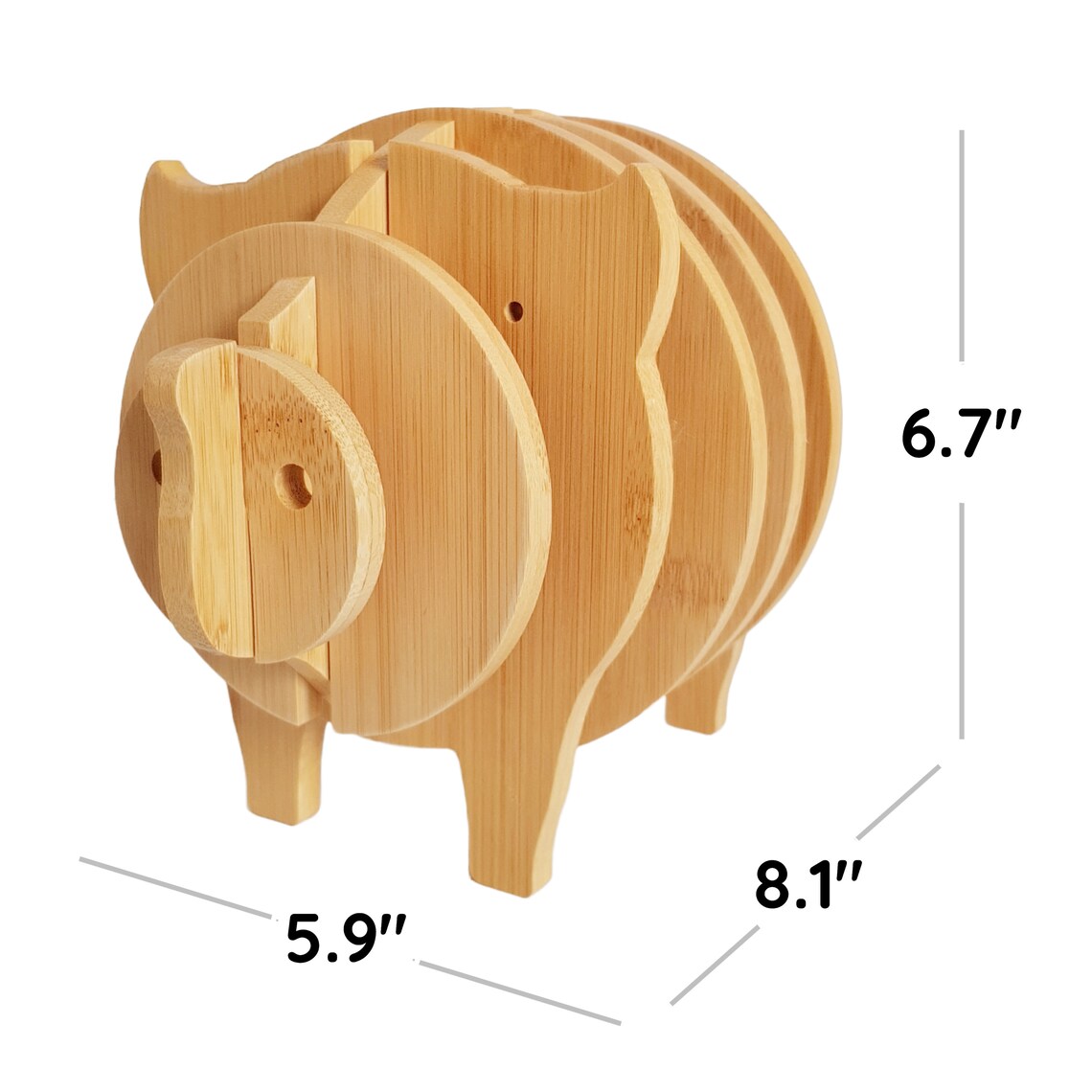 Pig Kitchen Decor, Set of 9 Bamboo Trivet/coaster, 3D Pig Gift for Pig ...