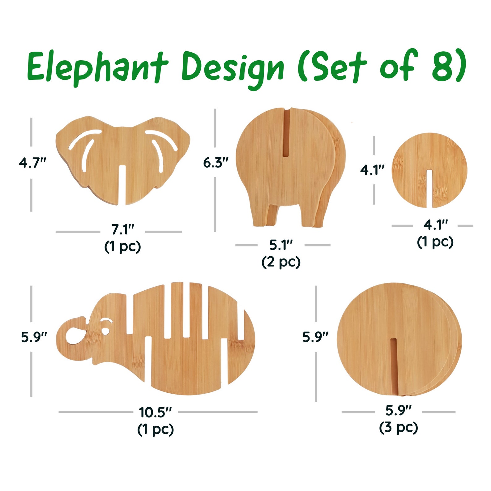 Wooden Elephant Coaster Set With Holder Set of 8 Bamboo Wood - Etsy
