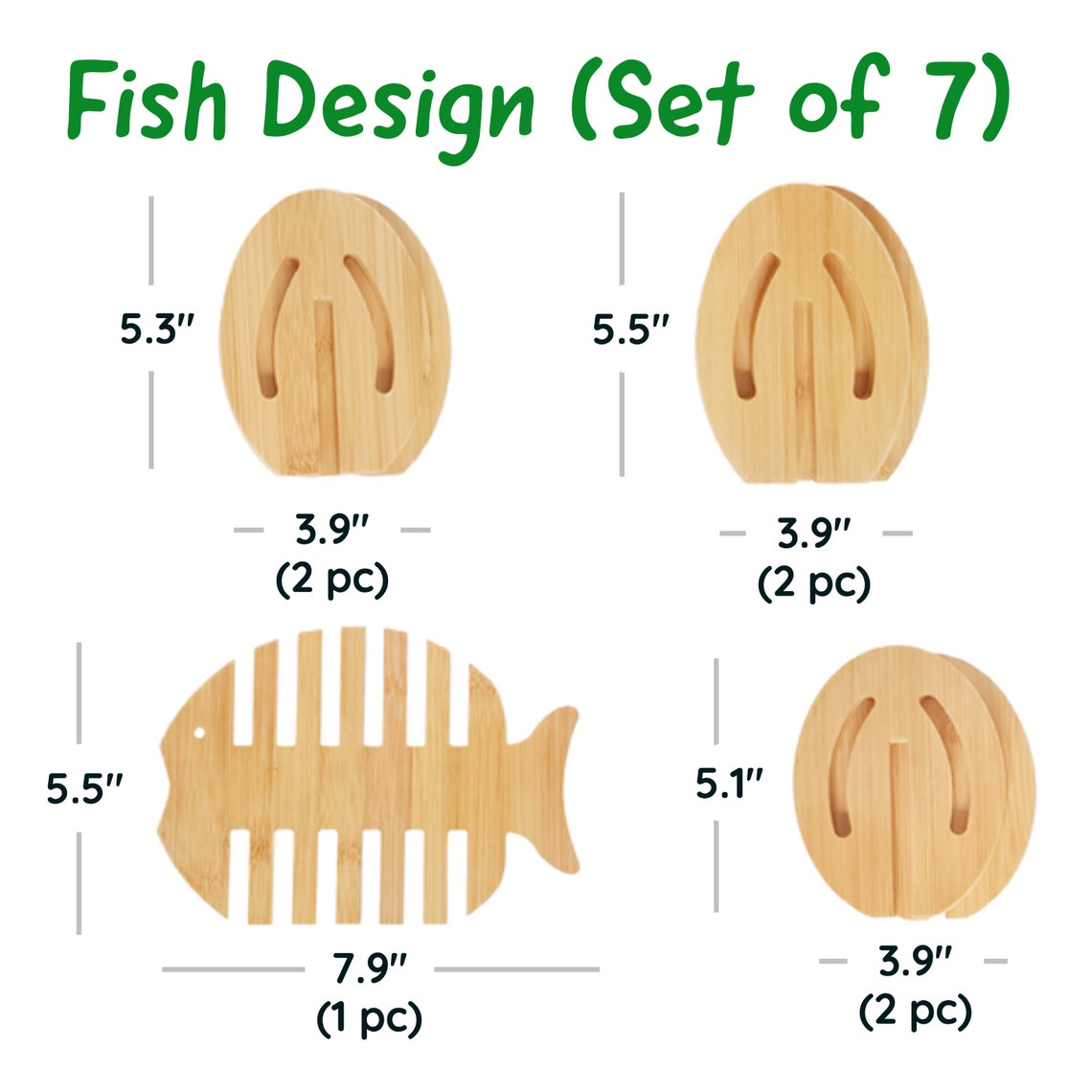Wood Fish Decor, Set of 7 Bamboo Coaster/trivet, 3D Fish Gift for Fish ...