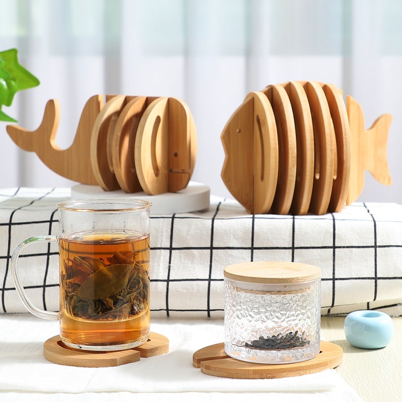 Wood Fish Decor, Set of 7 Bamboo Coaster/trivet, 3D Fish Gift for Fish ...