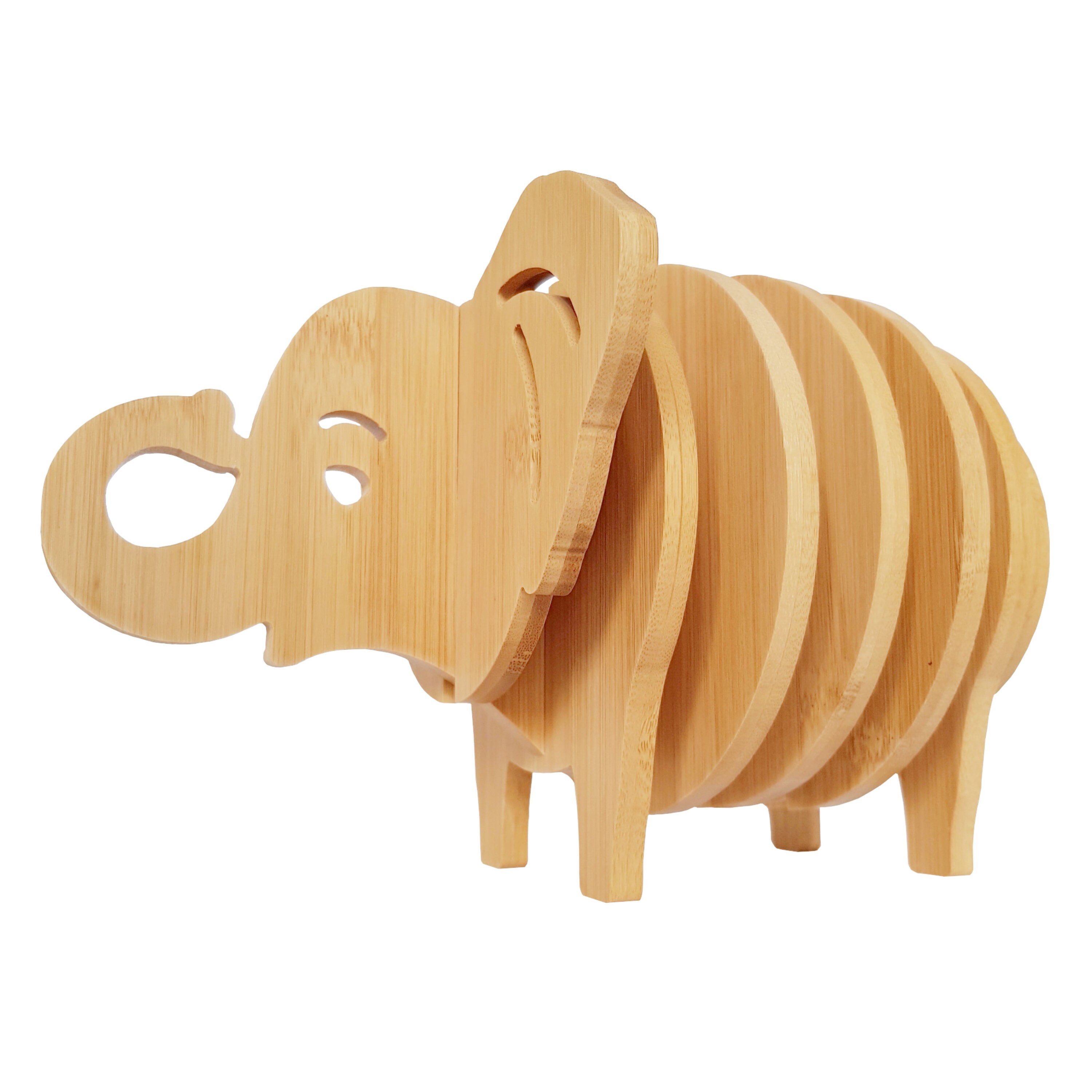 Wooden Elephant Coaster Set With Holder Set of 8 Bamboo Wood - Etsy