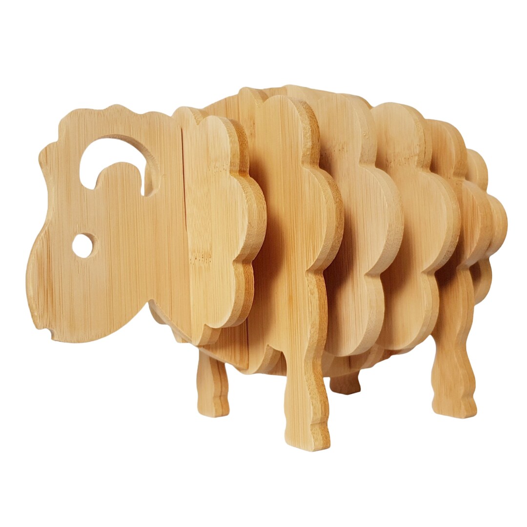 Creative Gift for Sheep Lover, Coaster Set With Holder, Wooden Sheep ...