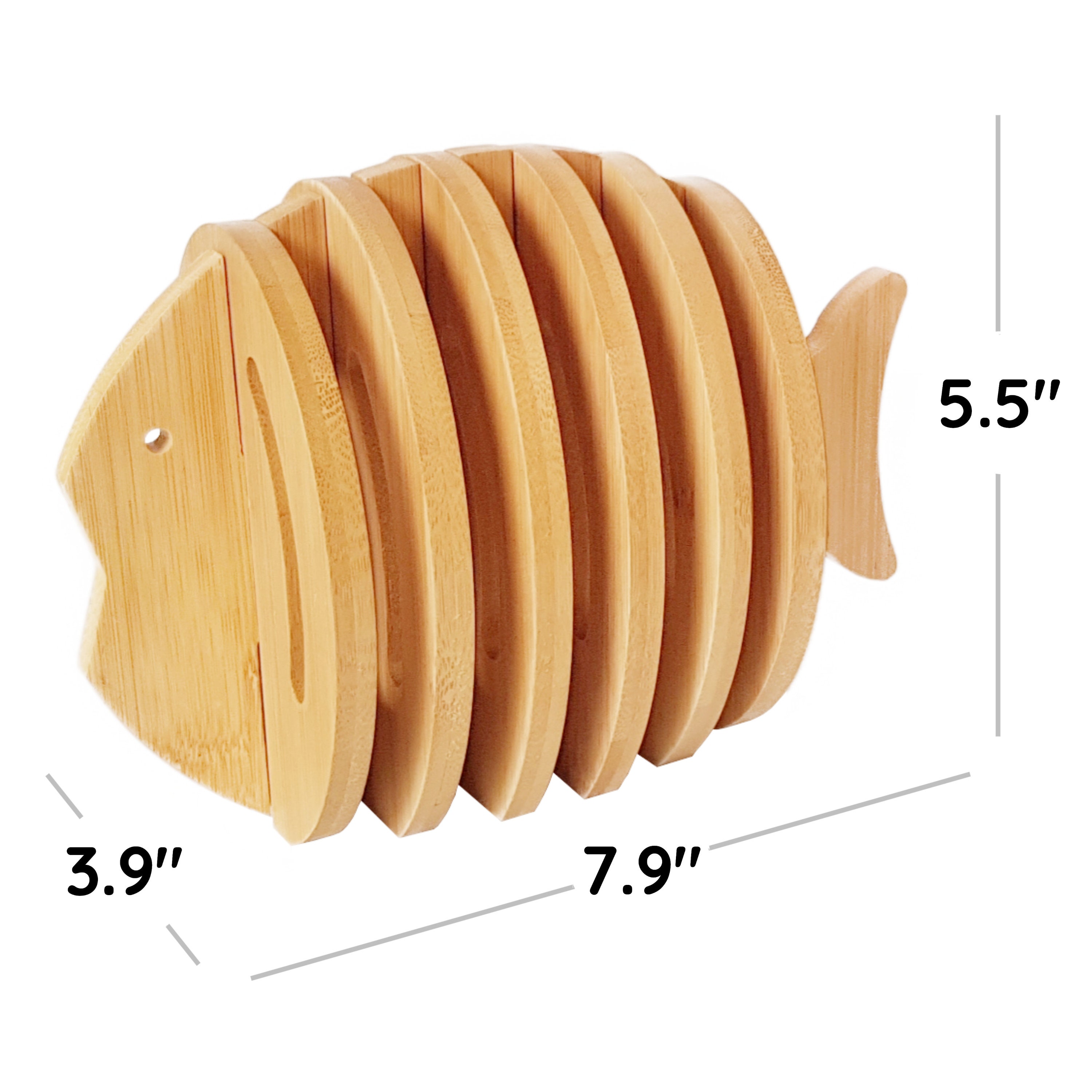 Wood Fish Decor, Set of 7 Bamboo Coaster/trivet, 3D Fish Gift for Fish ...