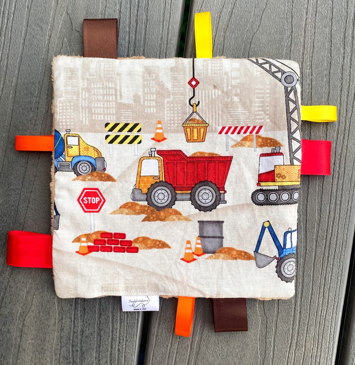 Construction Baby Crinkle Toy / Personalized/ Sensory Blanket ...