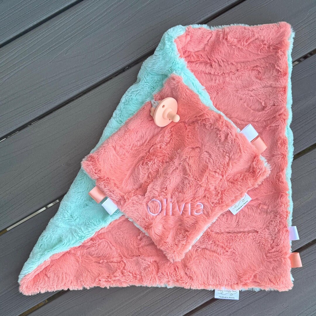 Personalized Coral Crinkle Toy, Super Soft With Pacifier Attachment ...