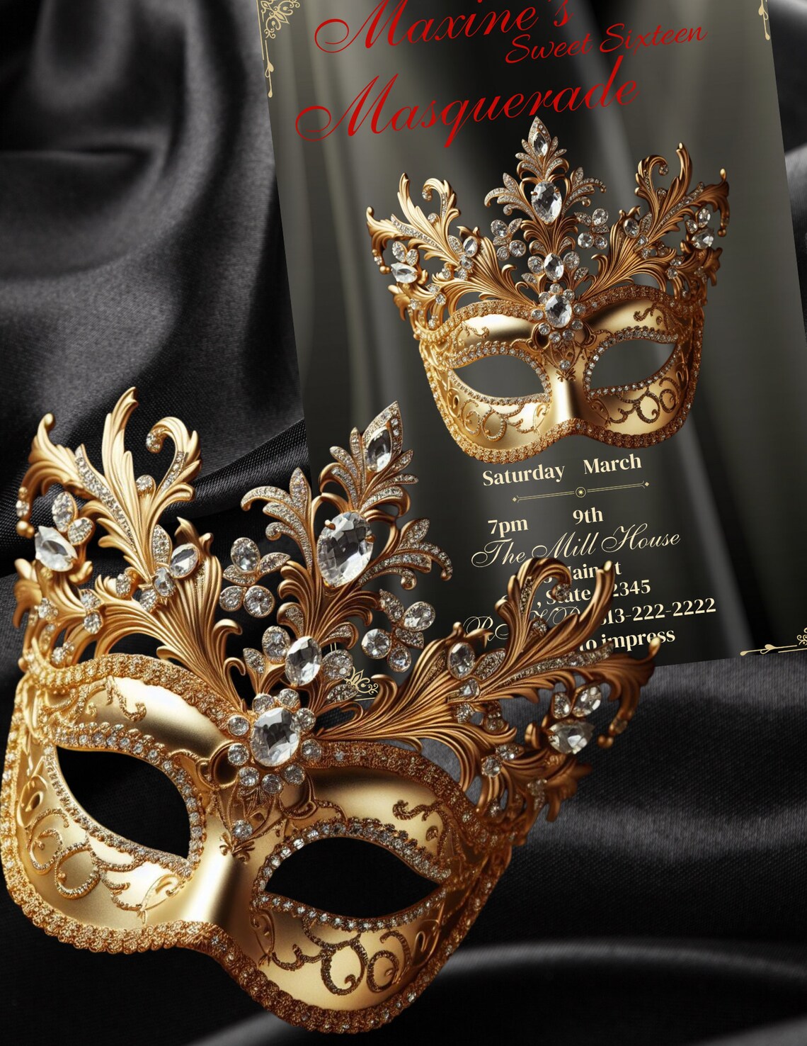 Masquerade Party Invitation Template, Gold Mask Invitation Printable ...