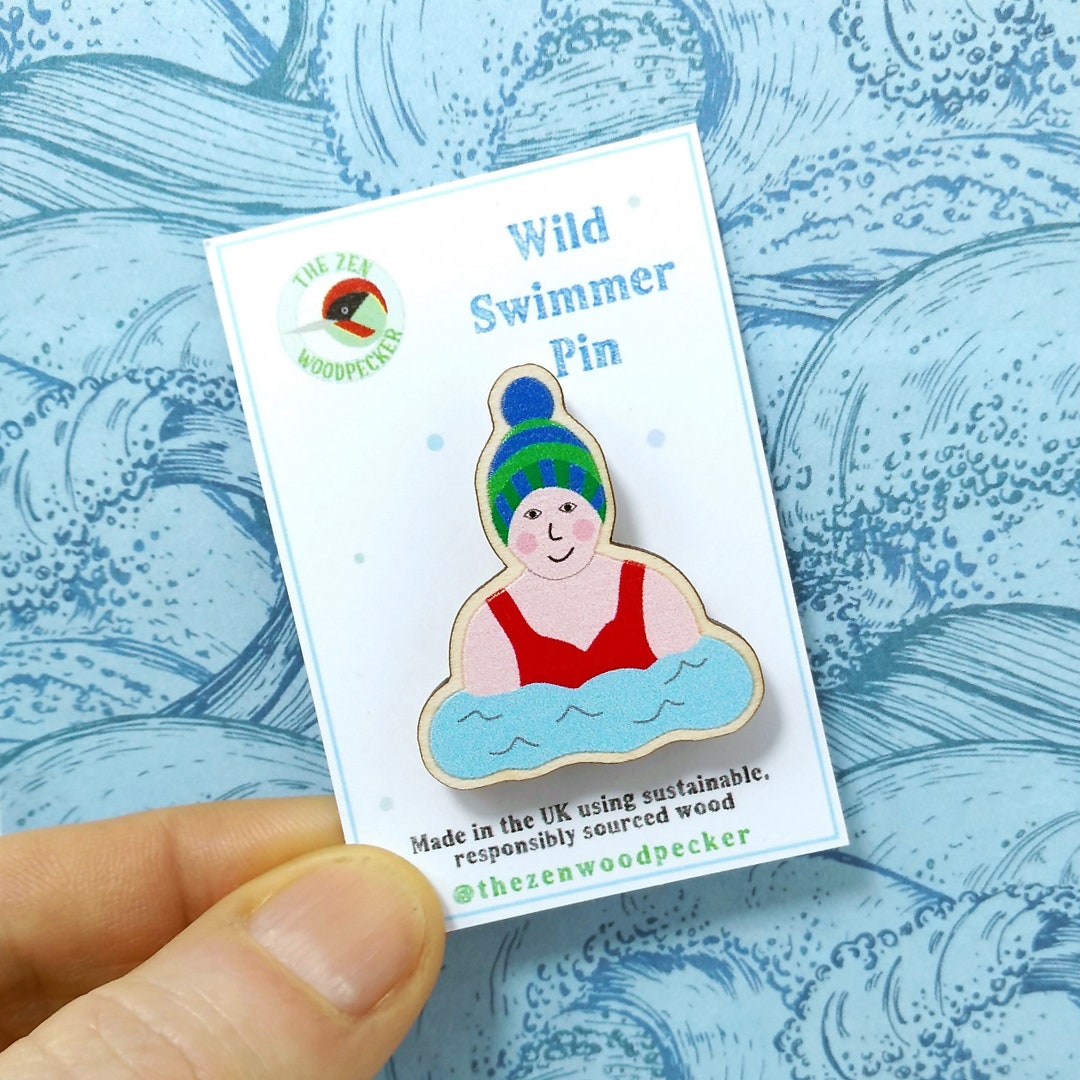 Wild Swimmer Badge, Cold Swimmer Pin, Swimming Brooch, Outdoor Swimmer ...