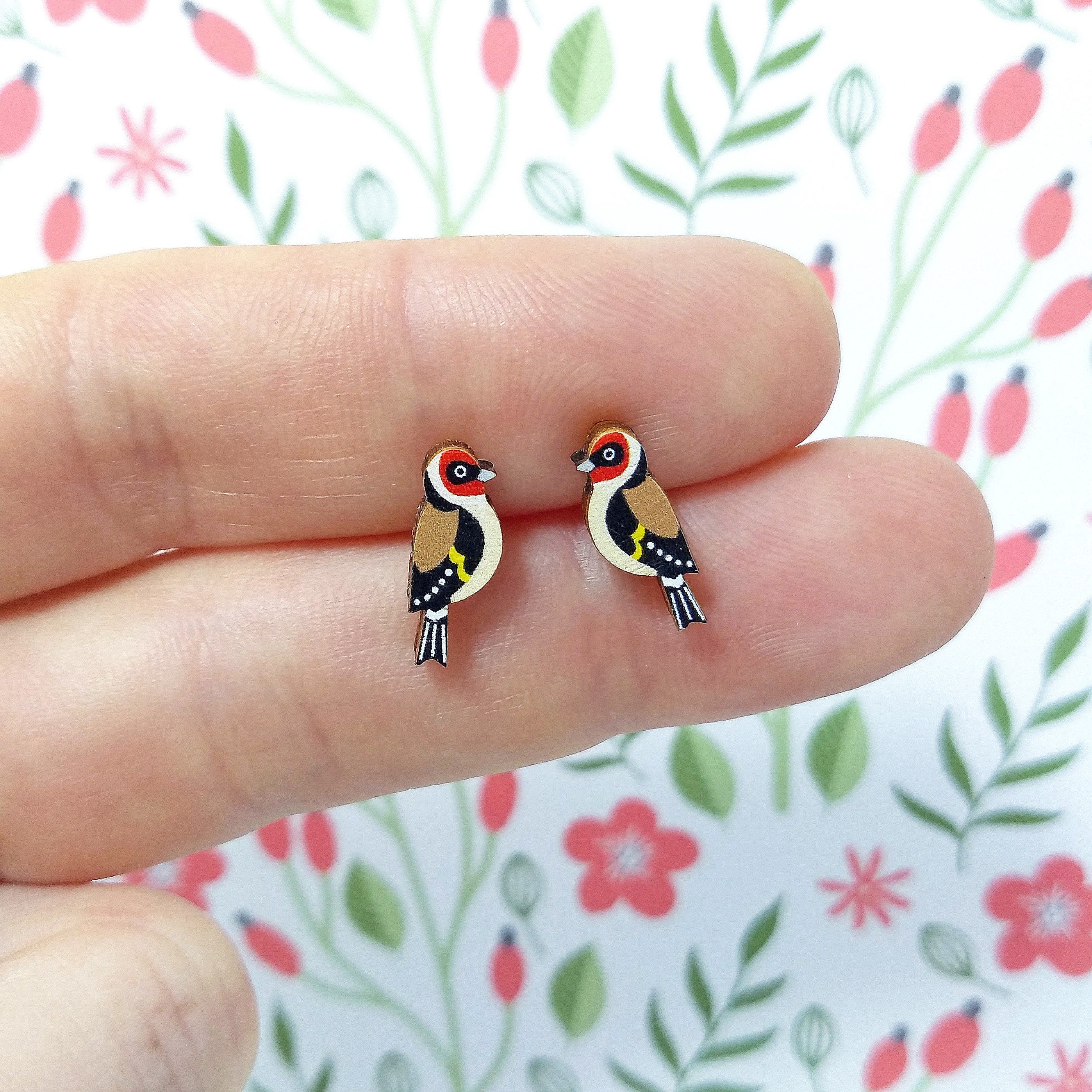 Goldfinch Earrings Bird Studs Garden Birds Silver Plated or - Etsy UK