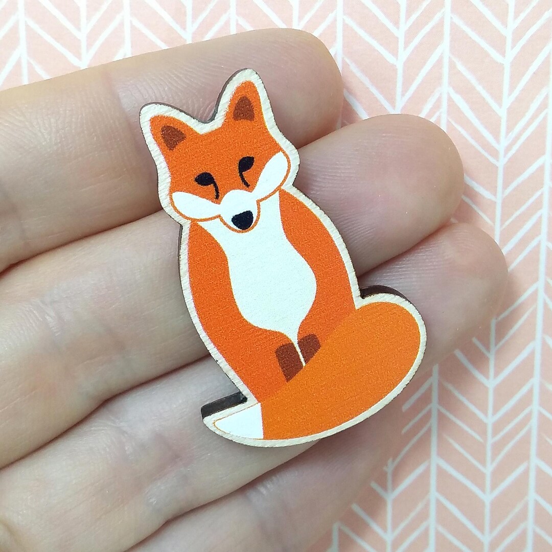 Fox Pin Badge, Wooden Animal Brooch - Etsy