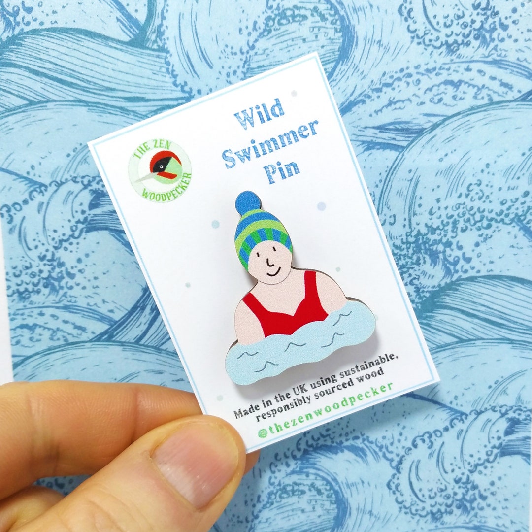 Wild Swimmer Badge, Cold Swimmer Pin, Swimming Brooch, Outdoor Swimmer ...
