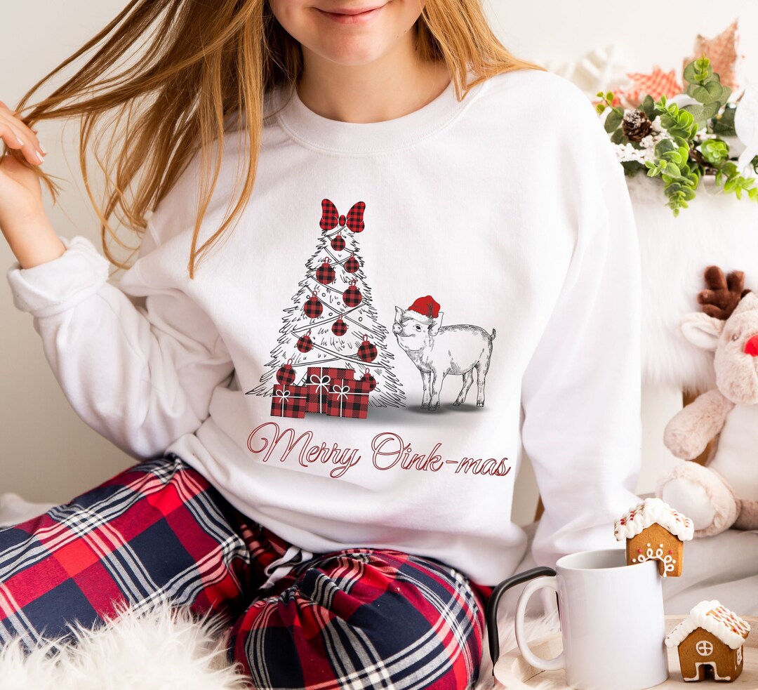 Cute Merry Oink-mas Pig Christmas Sweatshirt, Pig Christmas Sweatshirt ...