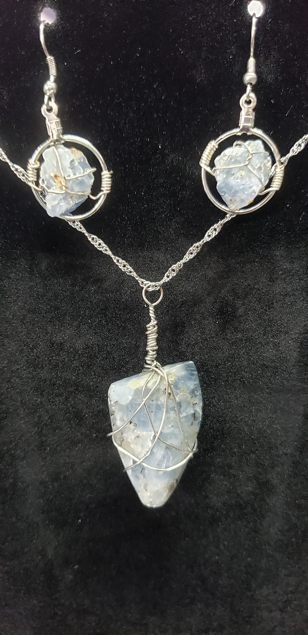 Adirondack Blue Calcite Polished Wire Wrapped Necklace and Earrings - Etsy