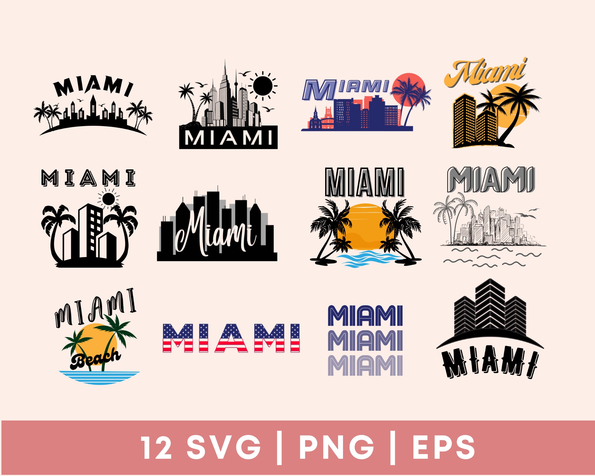 Miami Svg / Miami Skyline Svg / Svg Florida / Florida Png / Florida Svg ...