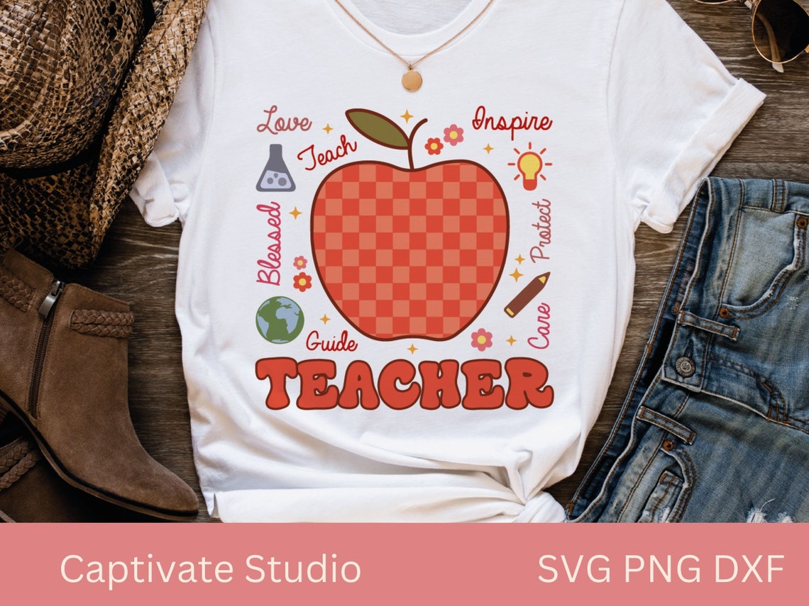 Teacher Svg Png Dxf Cricut Sublimation File, School Kindergarten Teacher Svg Png, Trendy ...