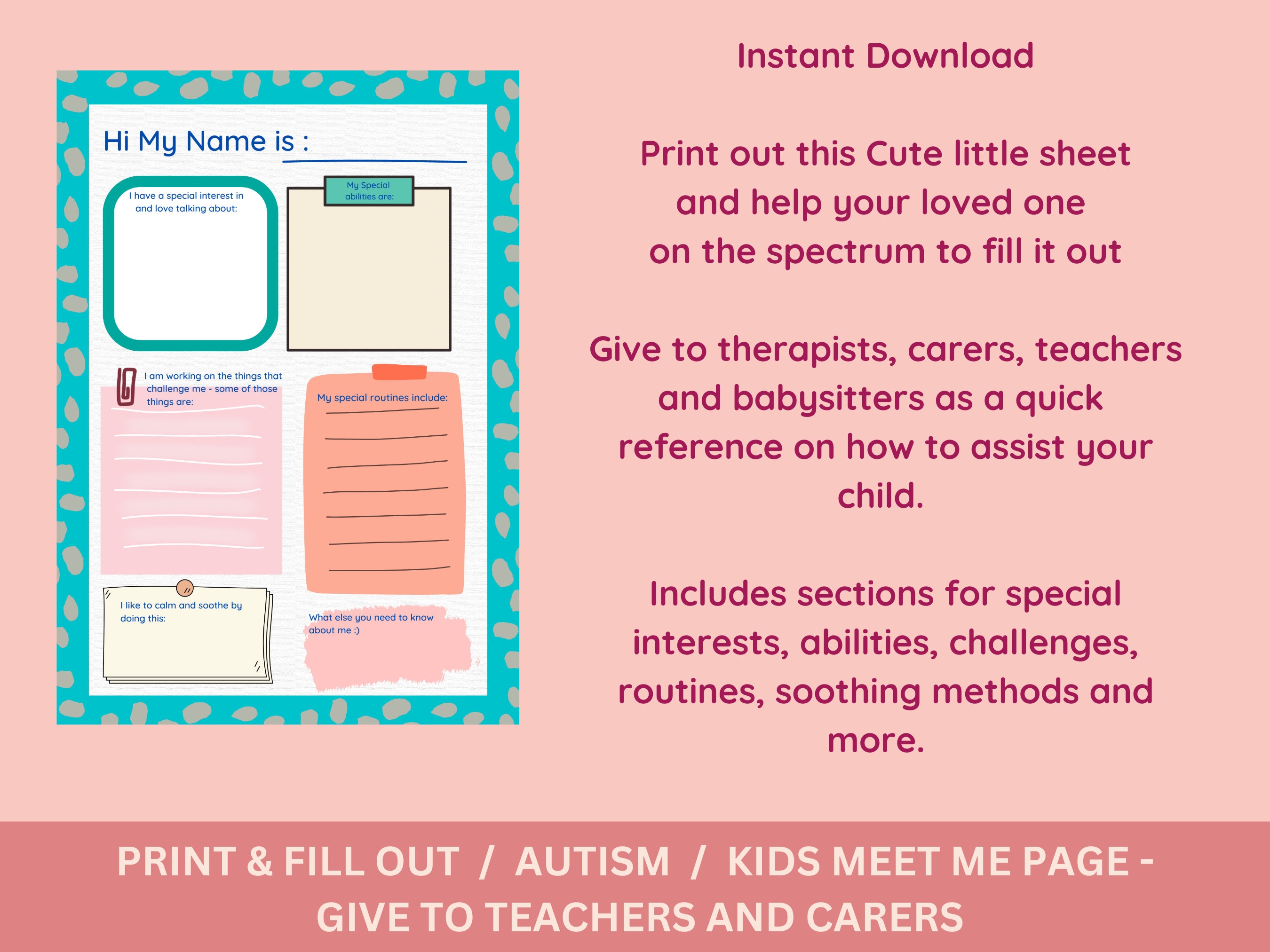 Autism Kids Printable Digital Download Autism Carer Resources Autism ...