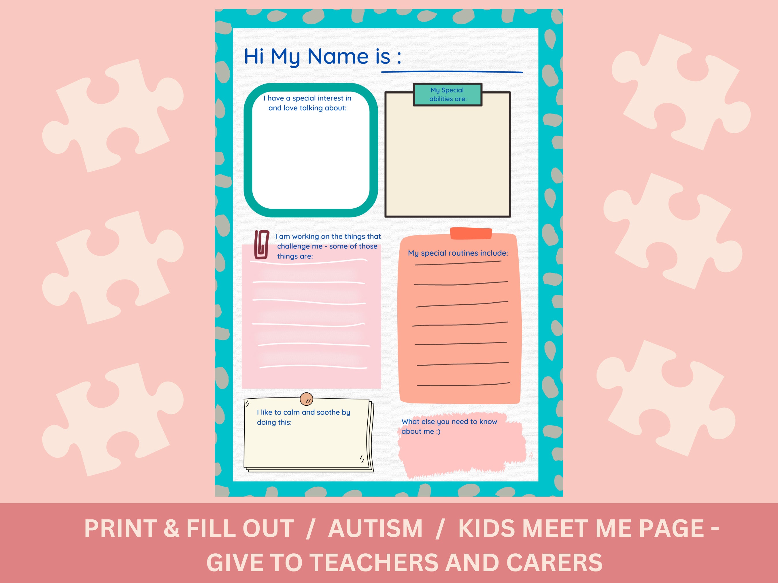 Autism Kids Printable Digital Download Autism Carer Resources Autism ...