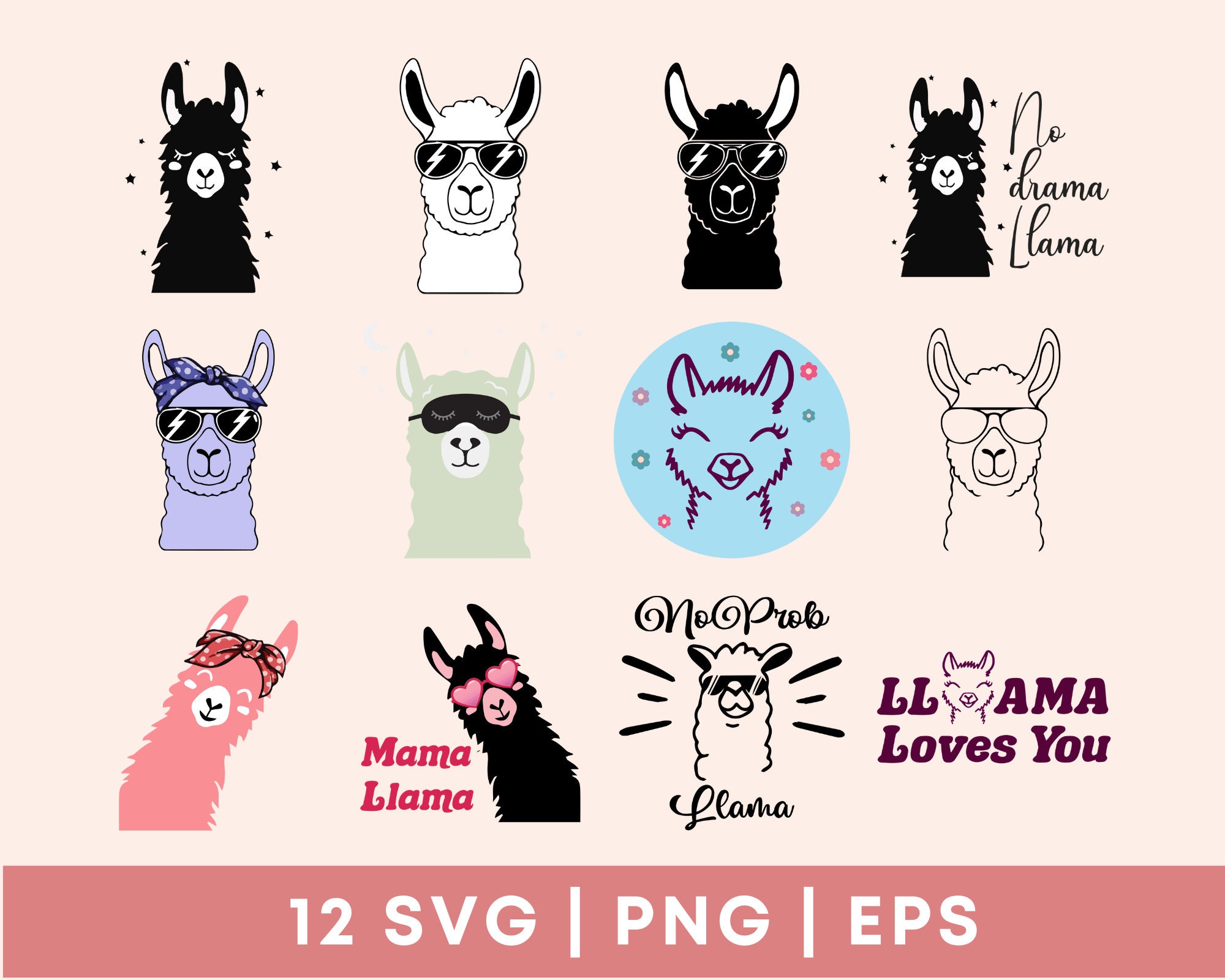 Llamas Svg Bundle, Funny Llama, Sunglasses Svg, Llama Svg, Funny Llama Svg, Llamas Svg Bundle ...