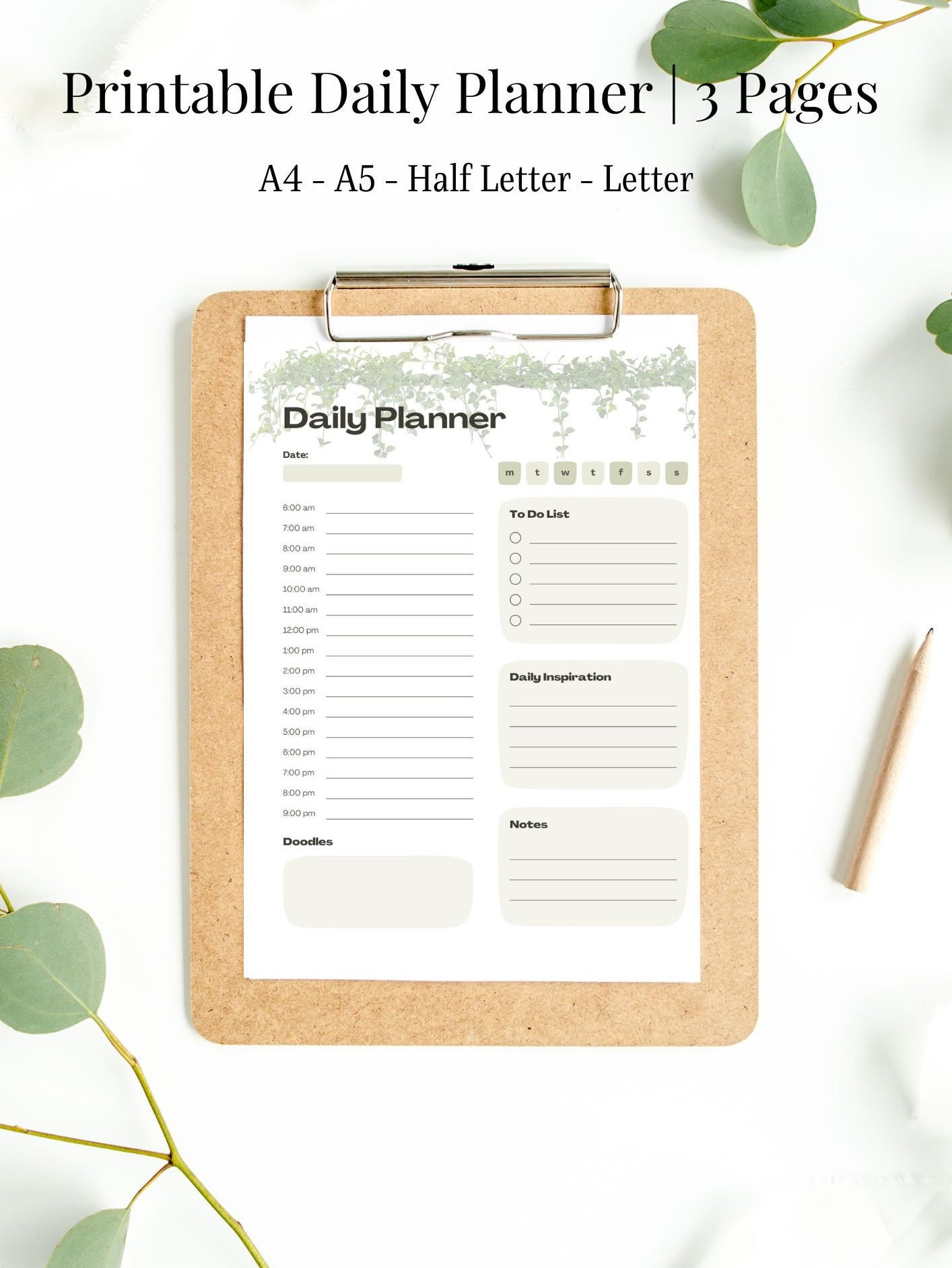 Printable Daily and Weekly Planner, Instant Download, Green Plant ...
