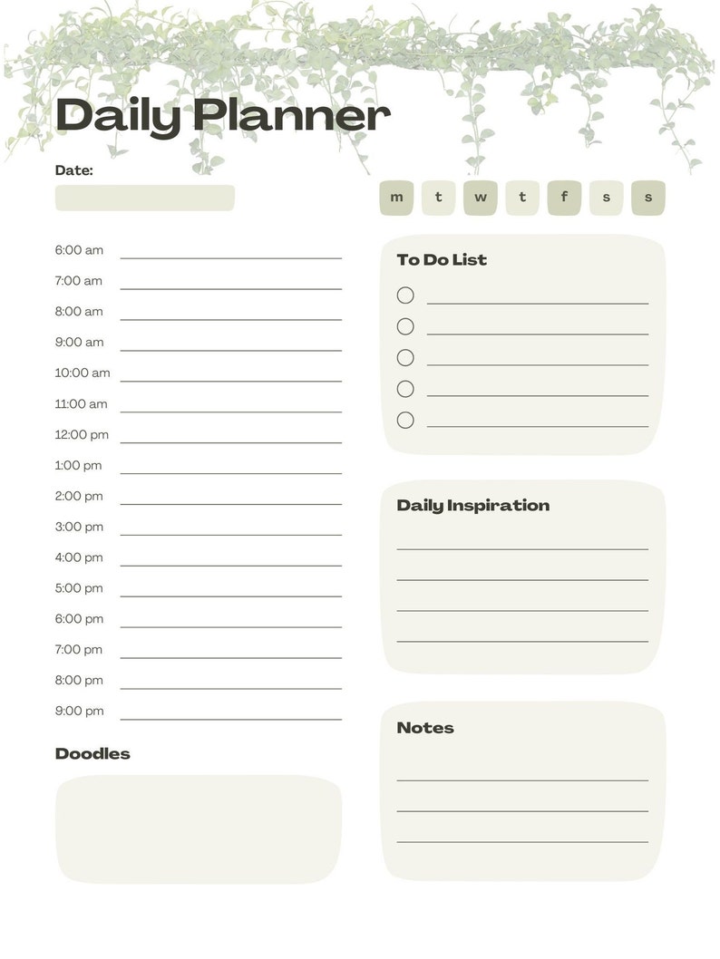 Printable Daily and Weekly Planner, Instant Download, Green Plant ...