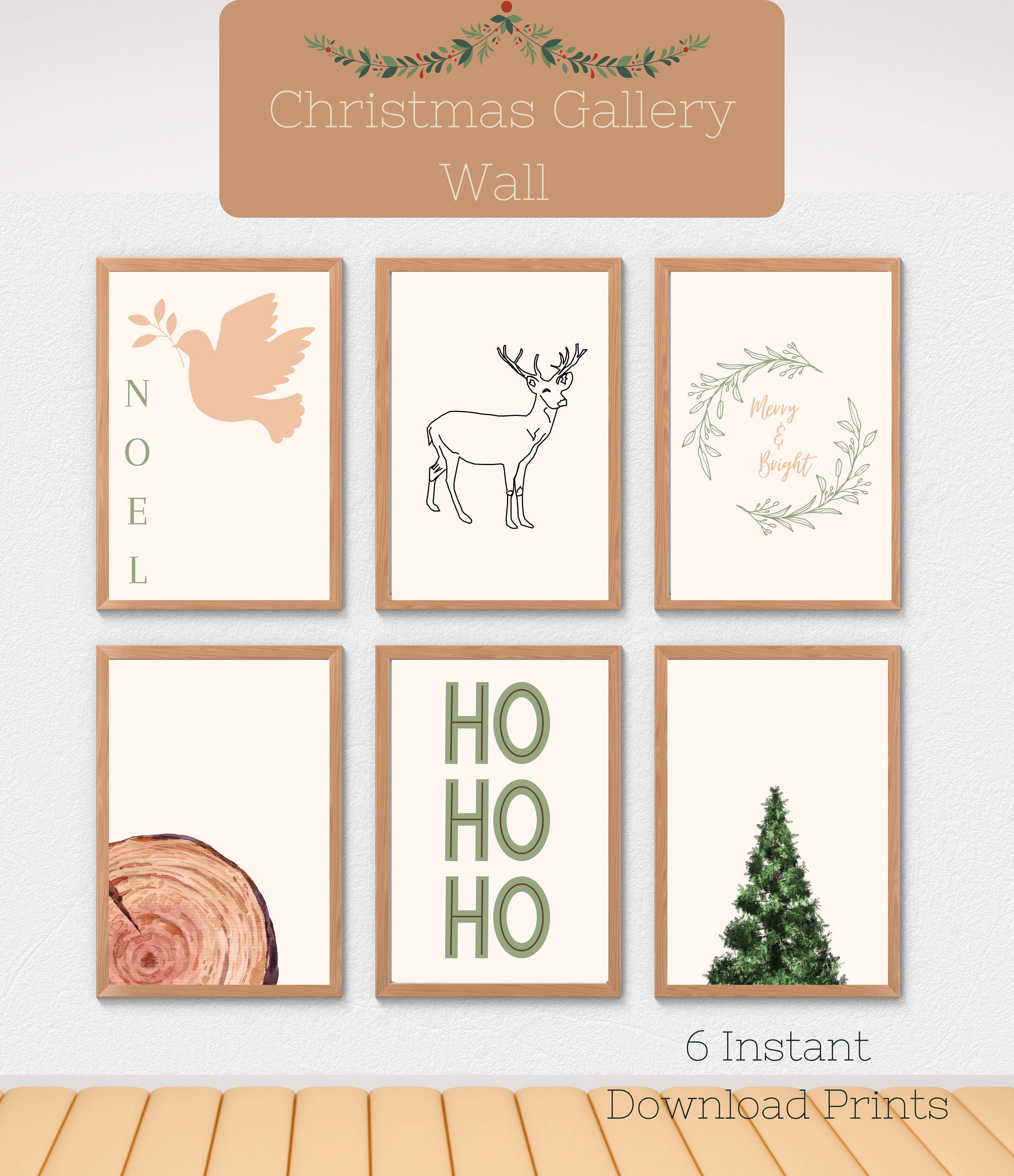 Christmas Gallery Wall Art Six Print Set Woodsy Minimalist - Etsy