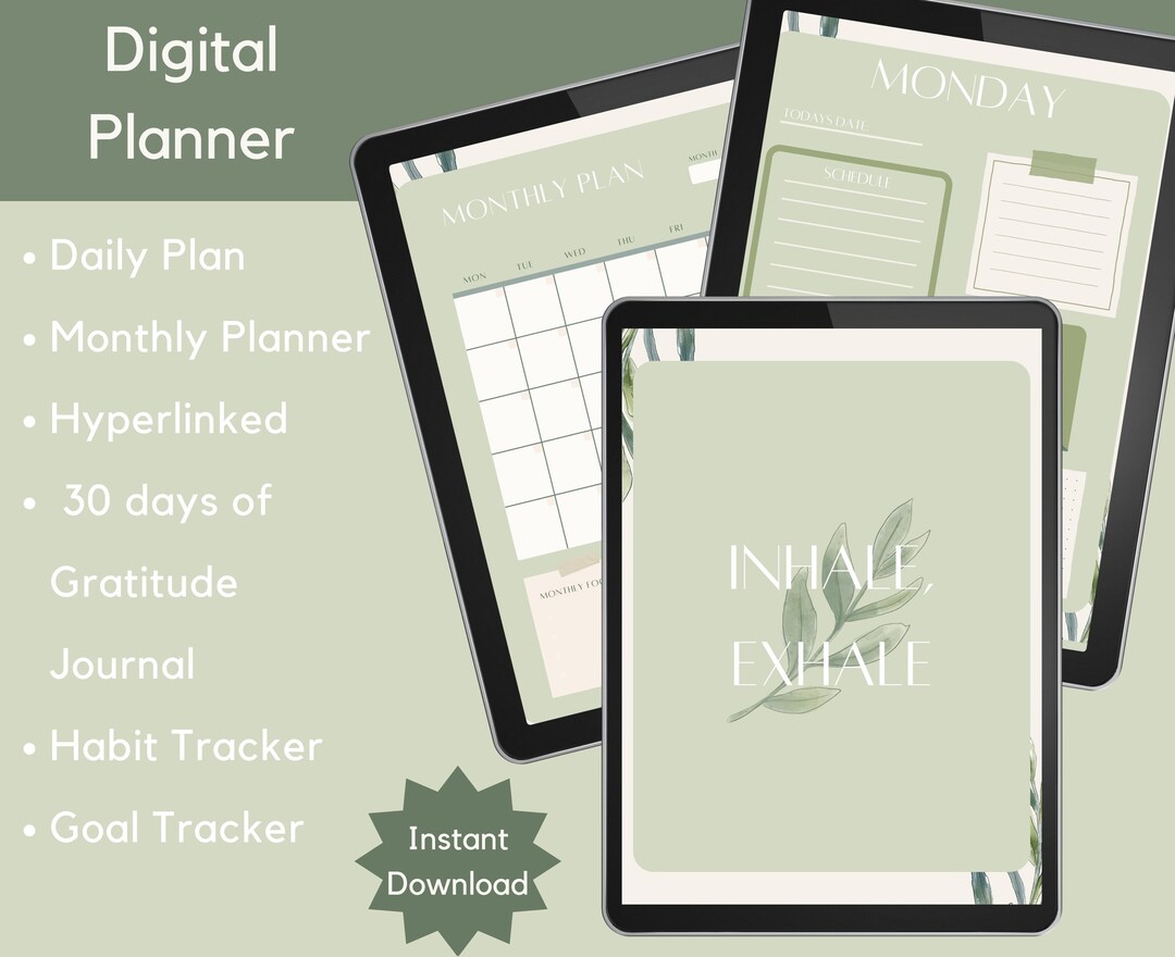 Green Hyperlinked Digital Planner, A4 Minimalists Planner, iPad Planner ...