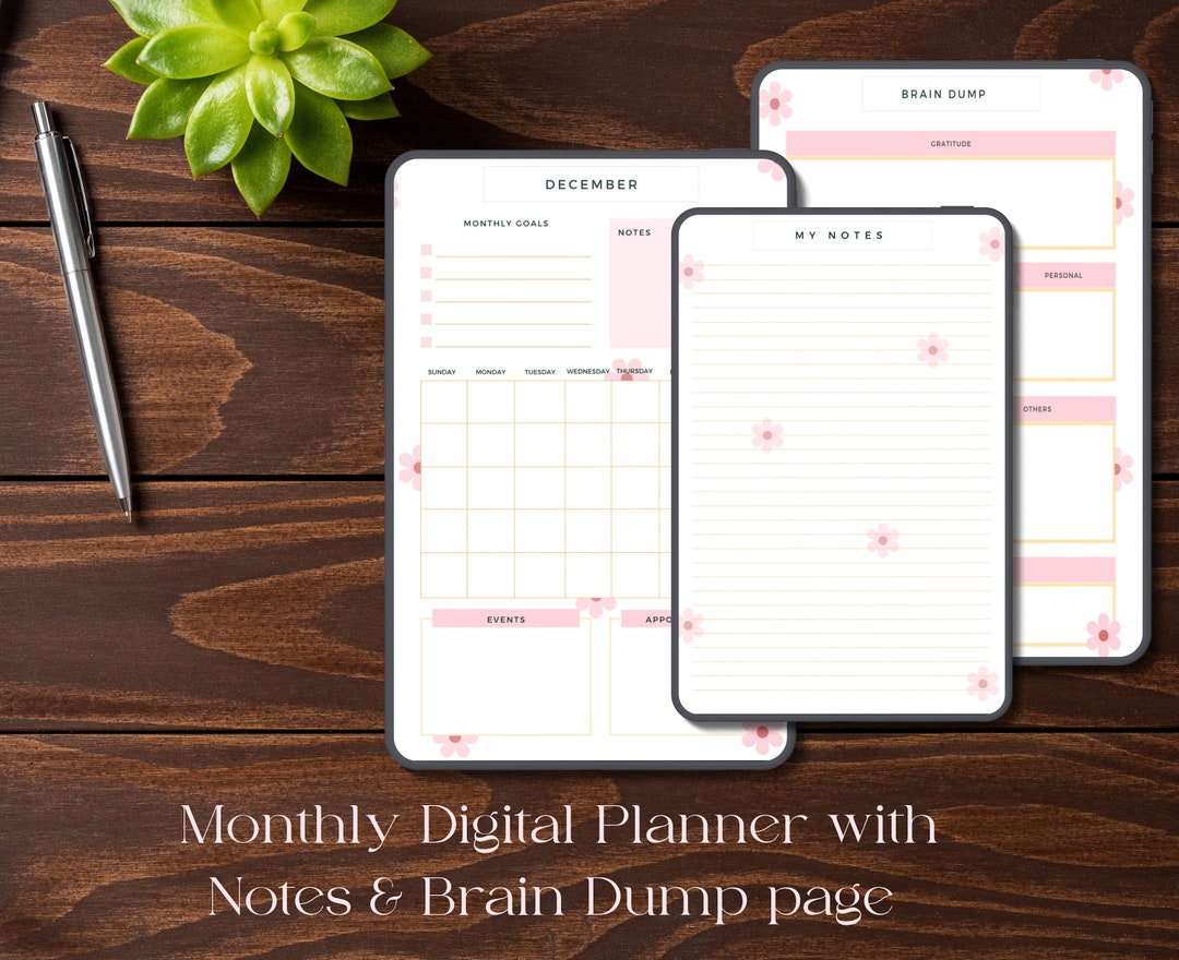 Pink Digital Planner, Monthly Planning, Brain Dump, To-do Lists ...