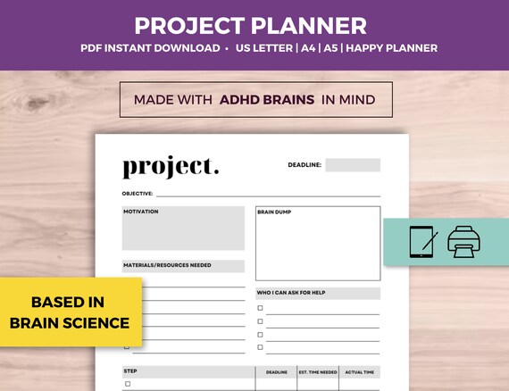 Project Planner. ADHD Planner Printable. Adult ADHD Digital - Etsy