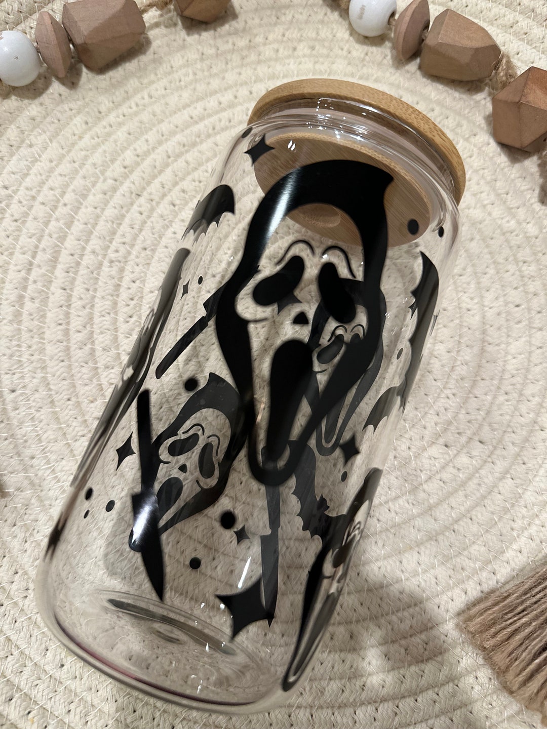 Halloween Glass Cup Ghost Face Coffee Cup Iced Coffee Glass - Etsy