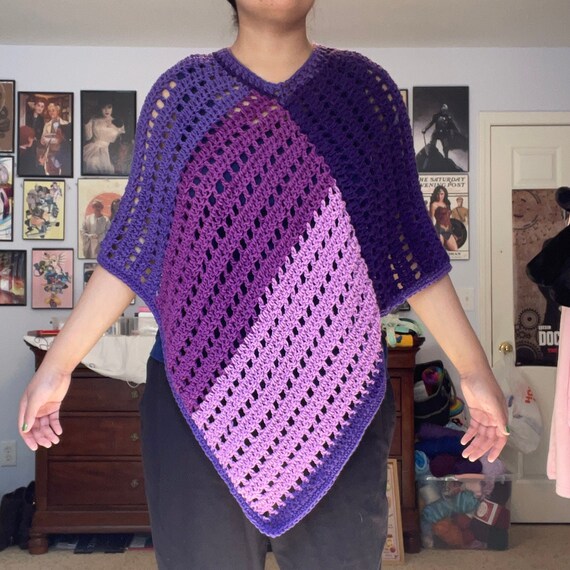 Purple Multi-colored Crochet Poncho - Etsy