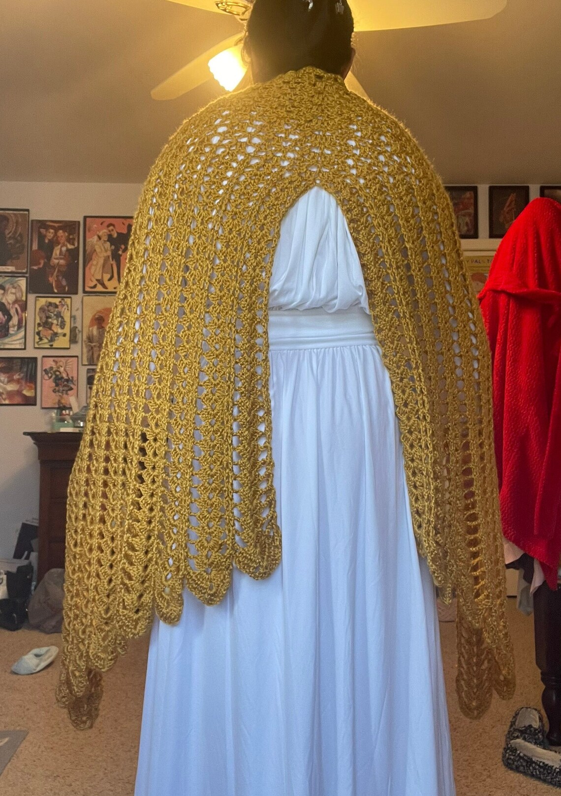 Extra Large Golden Crochet Angel Wing Shawl Costume Cosplay - Etsy