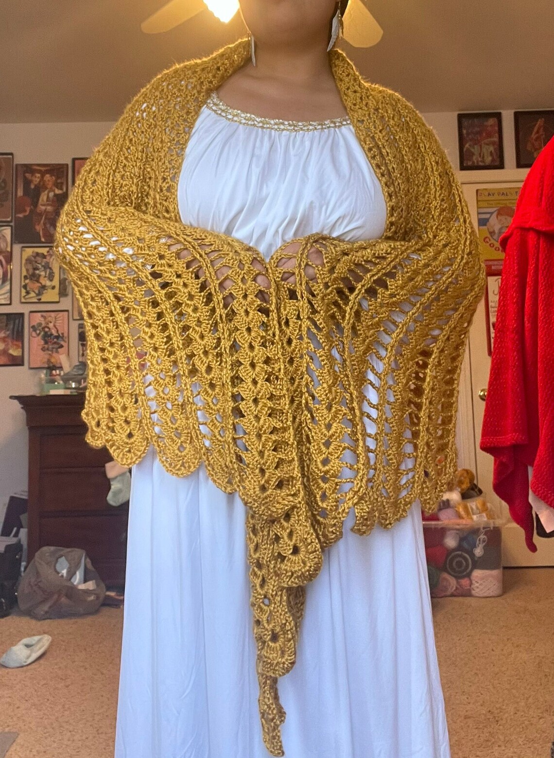 Extra Large Golden Crochet Angel Wing Shawl Costume Cosplay - Etsy