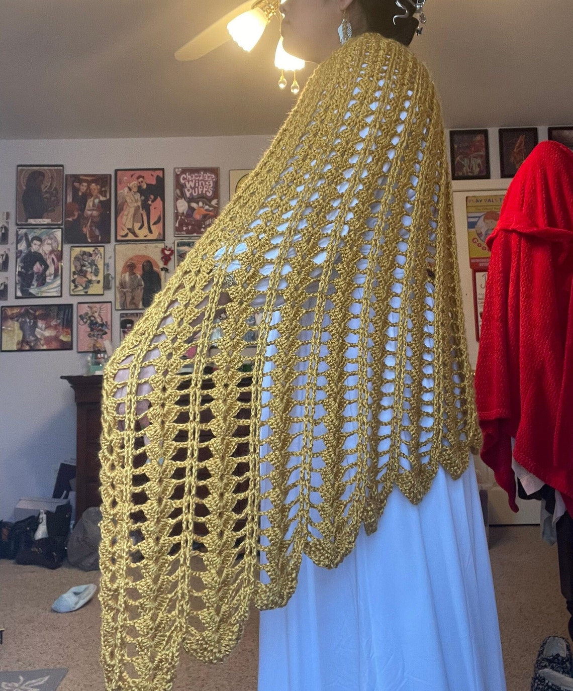 Extra Large Golden Crochet Angel Wing Shawl Costume Cosplay - Etsy