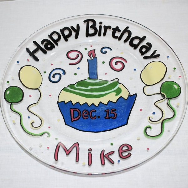 Happy Birthday Plate Glass - Etsy