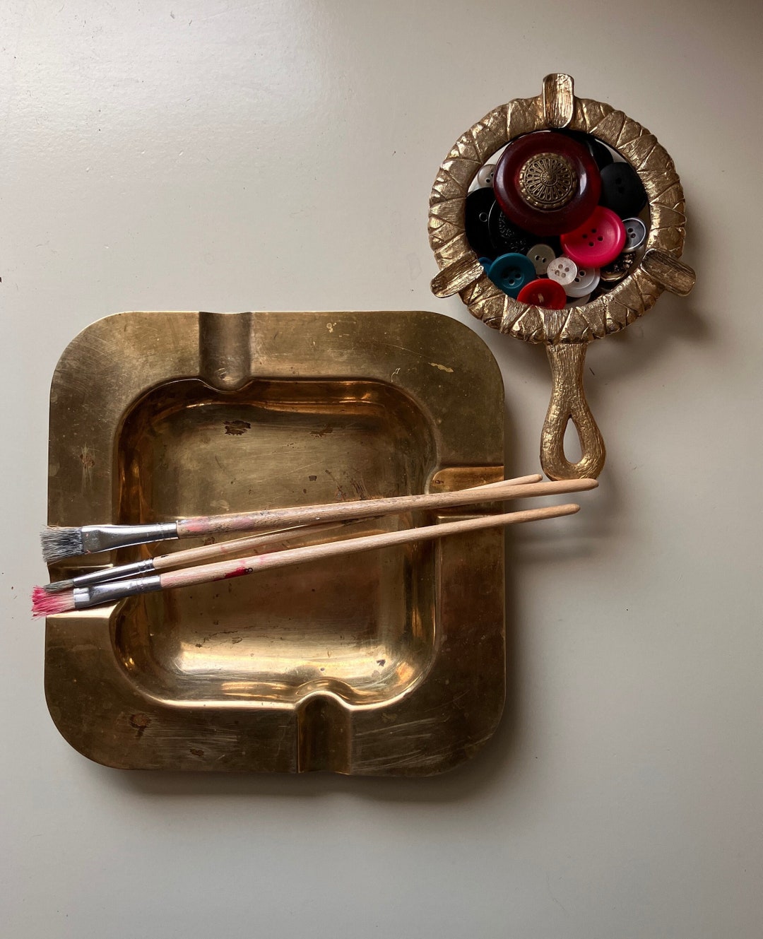 Brass Ashtray, Looking Glass Ashtray - Set of 2 - 1970's Ashtrays ...