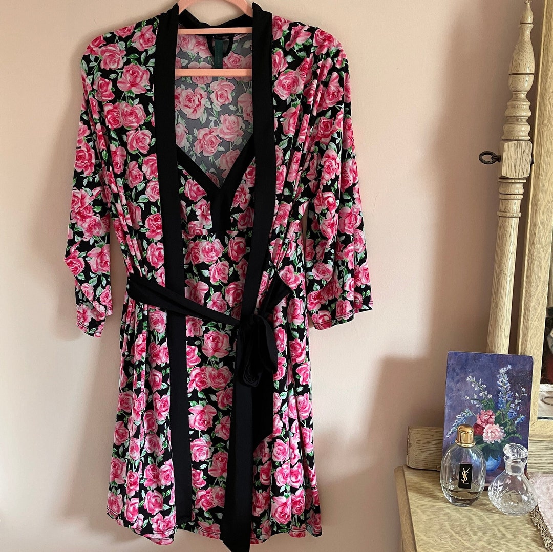 Vintage Laura Ashley Lingerie Half Robe and Chemise Rose Patterned Size ...