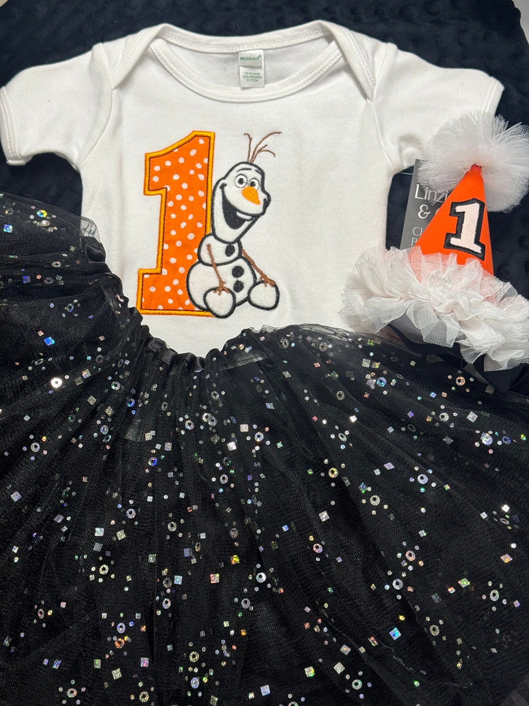 Olaf Frozen Themed Embroidered First Birthday Onesie With Sparkle Tutu ...