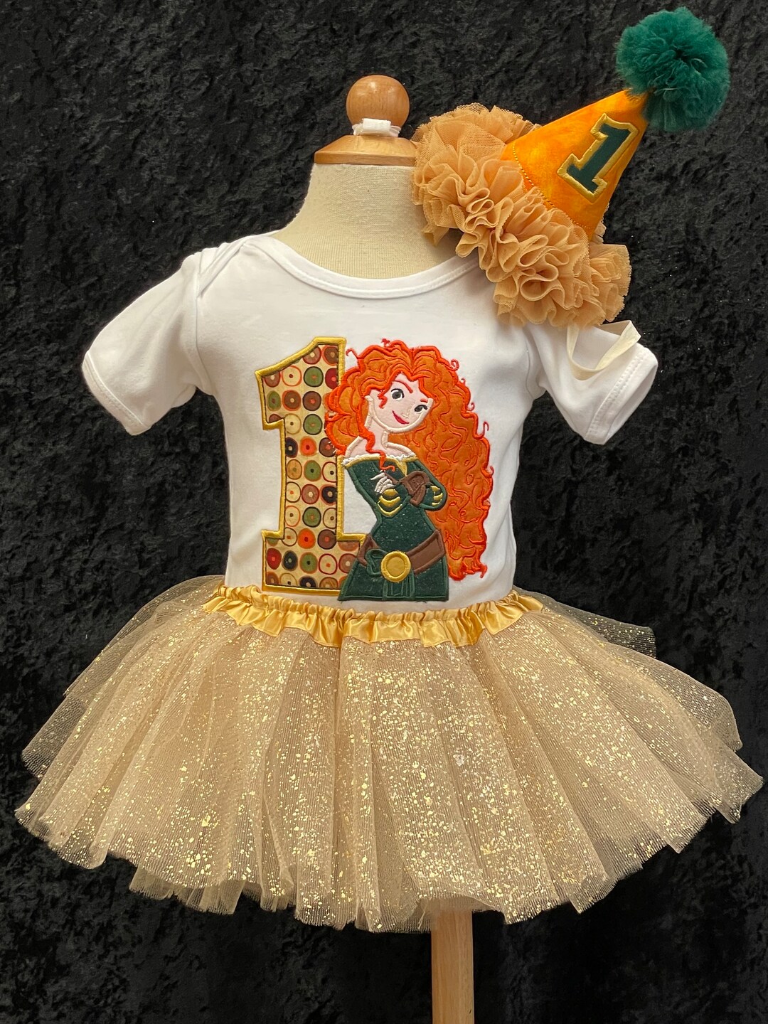 Princess Merida Brave Embroidered First Birthday Onesie With Gold Tutu ...