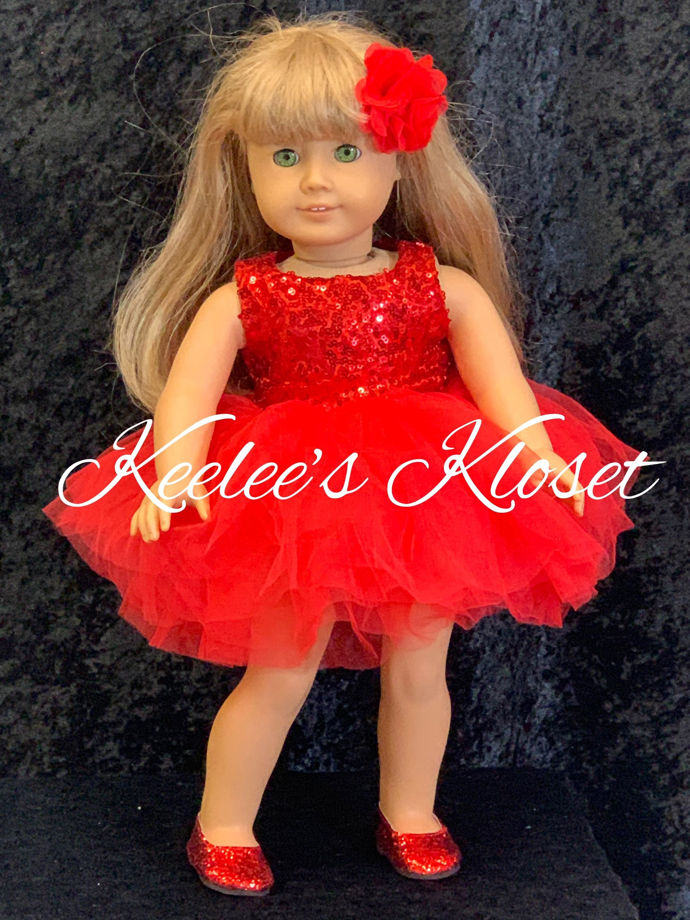 18” Doll Fluffy Red Tulle Dress With Sequin Bodice, Glitter Shoes and ...
