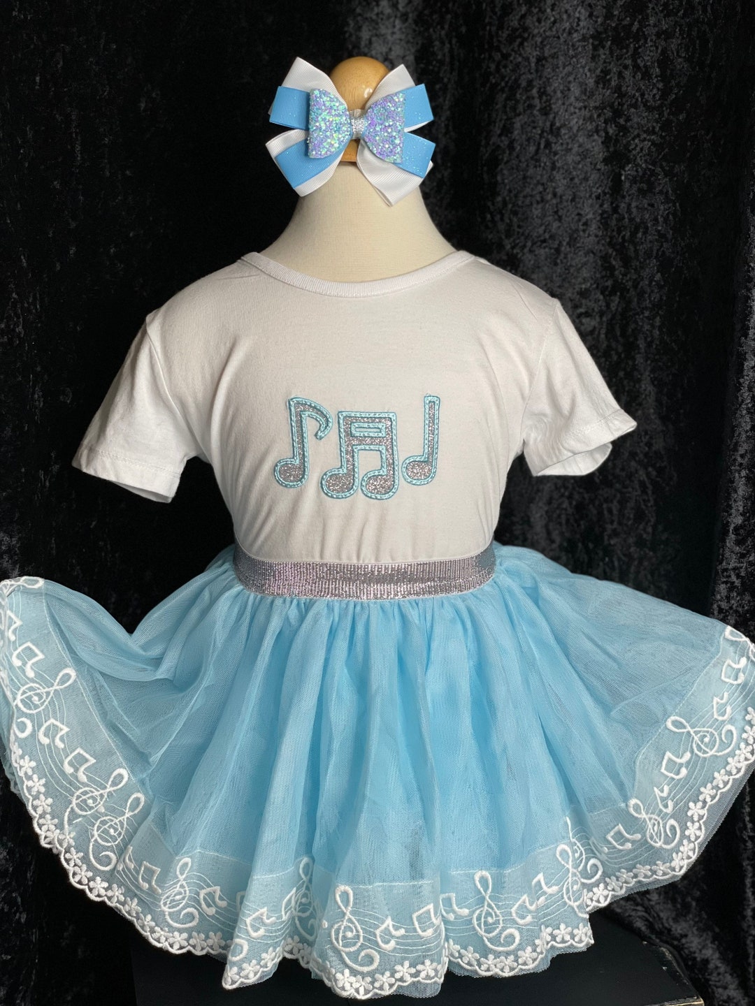 Music Notes Outfit With Tutu, Embroidered Shirt and Bow Size 5-6 Year ...
