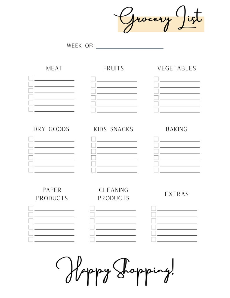 Printable Grocery List Easy Grocery List Instant Download Etsy Printable Grocery List Easy Grocery List Instant Download Etsy