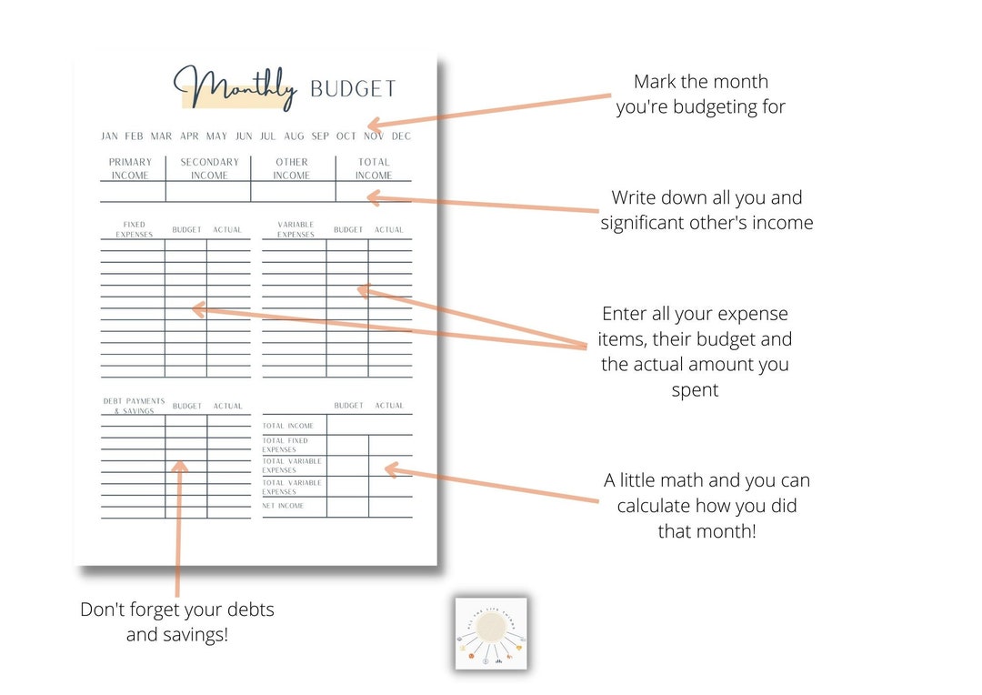Monthly Budget. Printable. Budget and Net Income Tracker. - Etsy