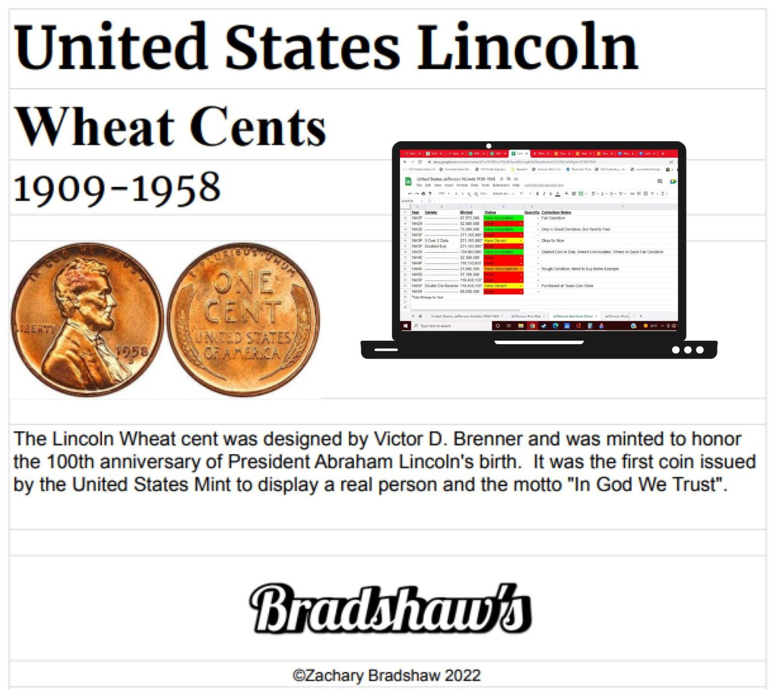 Digital Checklist Log US Lincoln Wheat Cents 1909-1958 Coin Collecting ...