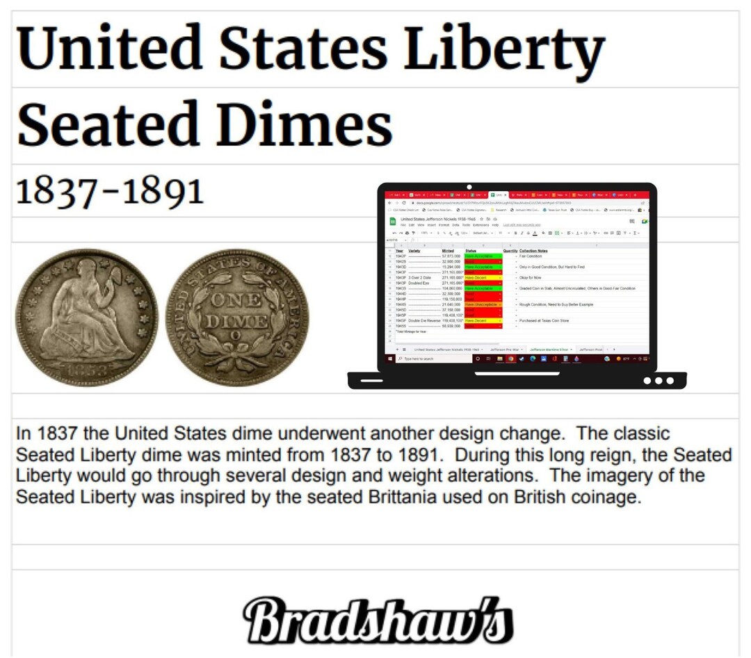 Digital Checklist Log US Liberty Seated Dimes Digital Coin Collecting ...