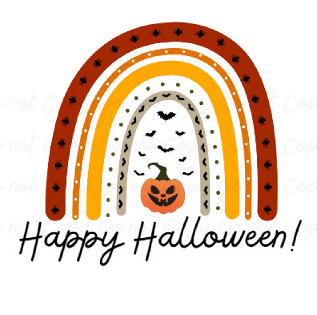 Happy Halloween PNG SVG, Boho Halloween Rainbow PNG, Cute Pumpkin ...