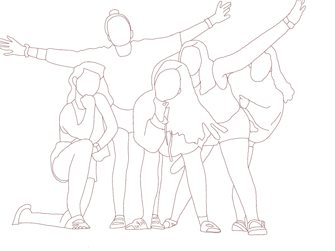 Outline Drawing of a Picture With People - Etsy UK