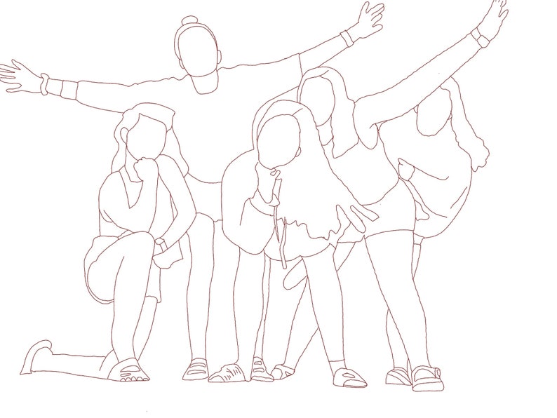 Outline Drawing of a Picture With People - Etsy